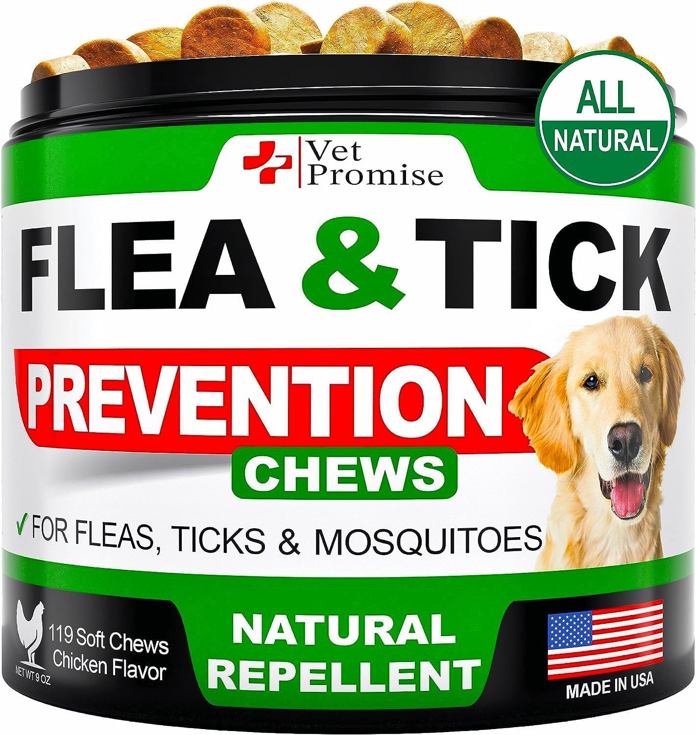 Flea and Tick Prevention for Dogs Chewables - Natural Dog Flea and Tick Treatment - Flea and Tick Chews for Dogs - Oral Flea Pills for Dogs Supplement - All Breeds and Ages - Made in USA