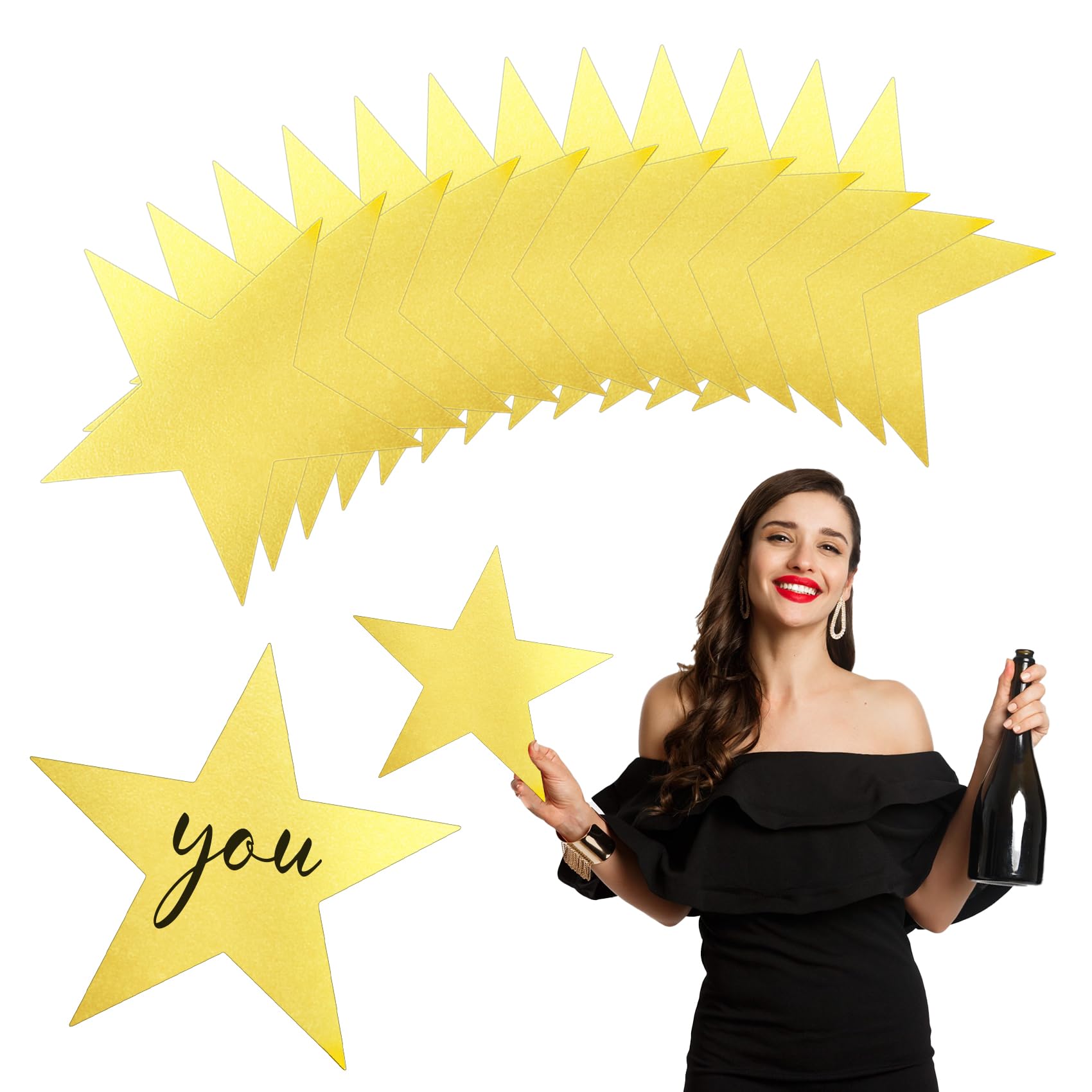 Star Cutouts, 11Inch Gold Star Cutouts, 24Pcs Double Printed Star Cardboard Cutout, Glitter Large Paper Star Decorations for Graduation Classroom Wall Wedding Movie Night Bulletin Board Party Supplies