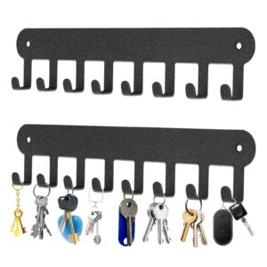 suzurana 2 pack wall mount key holder, key hanger wall mount with 8 hooks, adhesive key holder for wall, decorative black key holder for wall no drill for living room, kitchen, bathroom