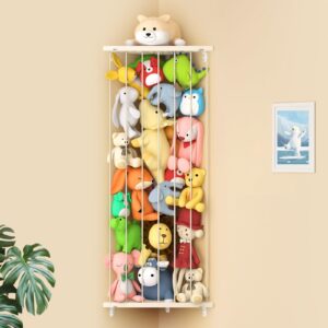 gguo kids stuffed animal storage organizer - corner stuff animal holder for kids with length adjustable - plush toys wall storage for nursery playroom bedroom (ivory)