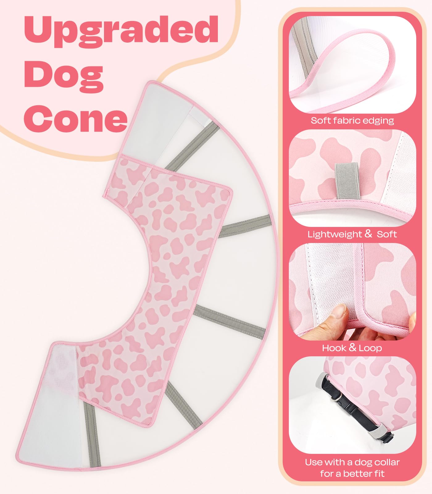 Soft Dog Cone Collar, Breathable Dog Cones for Large Medium Small Dogs, Comfortable Elizabethan Collar for Dogs After Surgery, Adjustable Dog Recovery E-Collars to Stop Licking