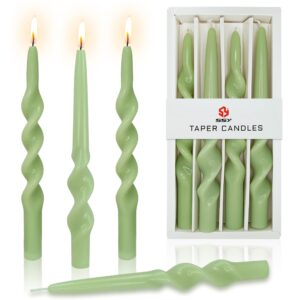 green spiral taper candles stick 10 inch high tapered candle - 4 pcs long candlesticks unscented twisted tapered candlesticks for home decoration holiday wedding party