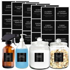 hvswly minimalist laundry room labels，30 matte waterproof labels for jars spray bottles and detergent dispensers, preprinted laundry room organization labels set(black)