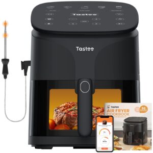 tastee air fryer, 8-in-1 compact 5.5qt airfryers, 450°f digital airfryer dehydrator with dual-sensor smart probe, 24 presets one-touch cooking, in-app recipes with window, dishwasher-safe & non-stick