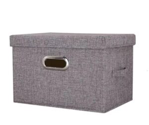 grey collapsible storage box with lid, cotton linen washable dorm office bedroom organizer