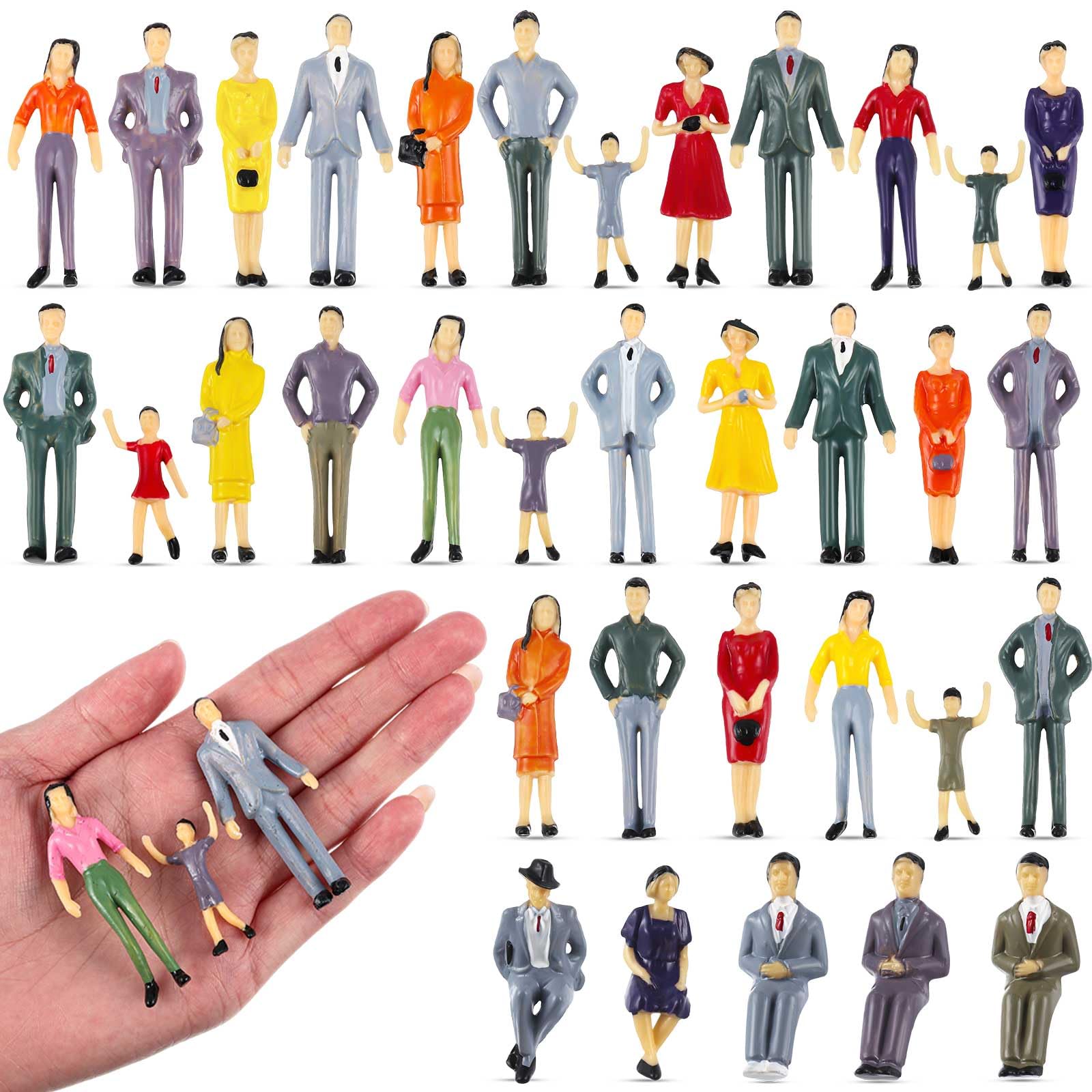 Harrycle 30 Pcs Mini People Figurines 1: 30 Scale Tiny People Model Miniature People Figurines Sitting and Standing Little Plastic People Figurines for Miniature Scenes