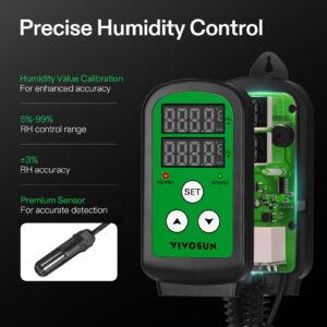 VIVOSUN Humidity Controller, 1500W Dual-Stage Outlet, Pre-Wired Digital Humidistat with Dual LED Displays for Humidifier/Dehumidifier/Fan, Ideal for Greenhouse, Grow Tent, Home-Brewing, Mushroom