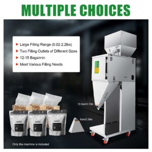 10-999g/0.02-2.2lbs Stainless Steel Filling Machine, Particle Weighing Filling Machine Automatic Bottle Bag Filler for Tea Seeds Coffee Beans Grains Heavy Duty Particle Weighing Filler 110V 200W