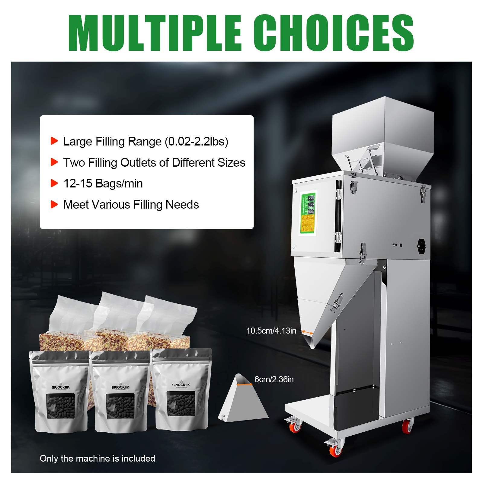 10-999g/0.02-2.2lbs Stainless Steel Filling Machine, Particle Weighing Filling Machine Automatic Bottle Bag Filler for Tea Seeds Coffee Beans Grains Heavy Duty Particle Weighing Filler 110V 200W