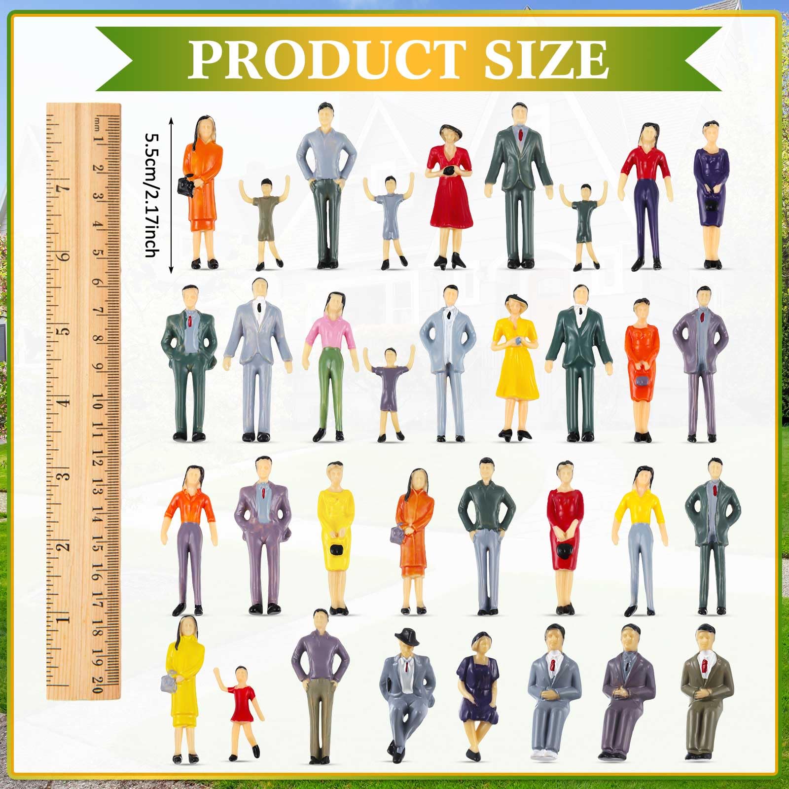 Harrycle 30 Pcs Mini People Figurines 1: 30 Scale Tiny People Model Miniature People Figurines Sitting and Standing Little Plastic People Figurines for Miniature Scenes