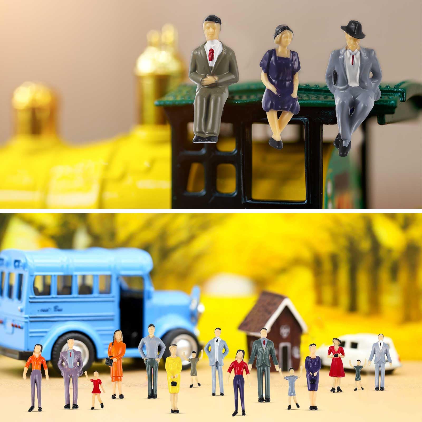 Harrycle 30 Pcs Mini People Figurines 1: 30 Scale Tiny People Model Miniature People Figurines Sitting and Standing Little Plastic People Figurines for Miniature Scenes