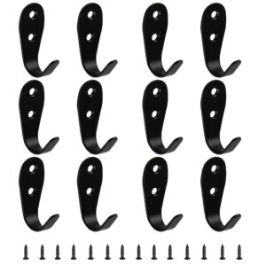 auxbc j-shaped clothes hook wall mounted hooks stainless steel utility hooks coat hook single prong robe hooks hanger for hanging coat clothes hat bag purse towel with screws, black/12pcs