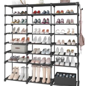 LUUDTAI Shoe Organizer 8 Tier Tall Shoe Rack 36-48 Pairs Large Shoe Storage Shelf with Hook and Foldable Sock Box, Stackable Free Standing Shoe Rack for Closet Entryway Bedroom Garage