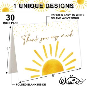 Whaline 30 Pack Baby Shower Thank You Cards with Envelopes Stickers Boho Sun Greeting Cards Sunshine Blank Note Cards for Baby Shower Birthday Wedding Party Supplies, 4 x 6 Inch