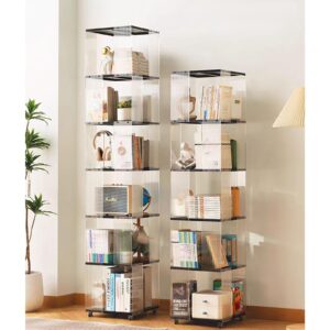 5 Tier Rotating Bookshelf, Clear Bookcase, Modern Storage Organizer Book Case for Bedroom Living Room Home Office, 360 Display Spinning Bookshelf Floor Standing Book Shelf (5 Tier - Natural)