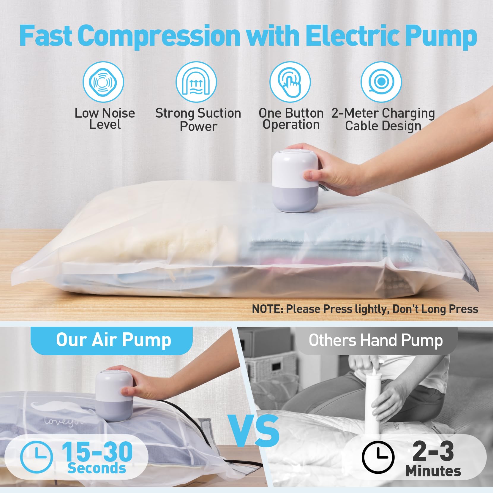 12 Pack Vacuum Storage Bags with Electric Air Pump, Vacuum Seal Bags for Clothing (3Jumbo/3Large/3Medium/3Small), Space Saver Bag for Clothes, Blanket, Duvets, Pillows,Comforters, Bedding,Travel