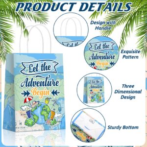 Yeaqee 24 Pcs Adventure Themed Party Favor Bags Adventure Gift Bags Blue World Map Paper Bags with Handle Travel the World Candy Treat Bags Gift Wrapping Bags for Weeding Birthday Party Favor