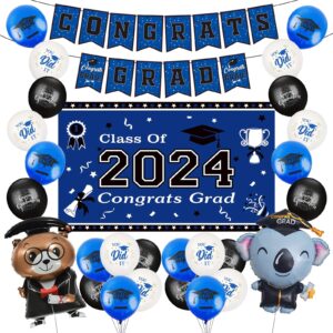 graduation decorations class of 2024 blue themed - 2024 graduation foil balloons congrats grad banner graduation backdrop kindergarten graduation congrats grad party decorations supplies