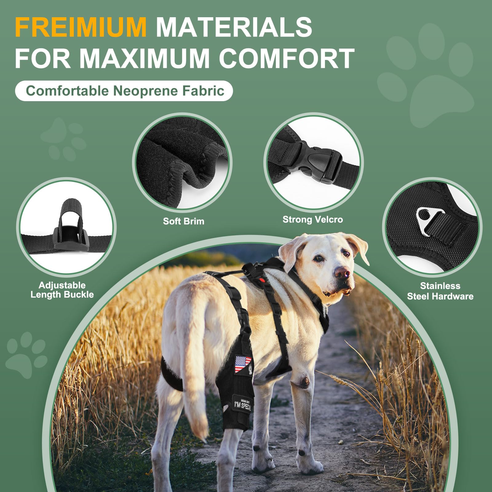 Virbraroo 8X Support Dog Knee Brace with Metal Strips for Joint Pain Relief, Dog Leg Brace for Torn Acl Hind Leg, Rear Leg Brace with Adjustable Traction Belt for Cruciate Ligament Injury (M)