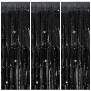 3 pack black party streamers backdrop tinsel foil fringe curtains halloween party decorations birthday wednesday party decorations graduation halloween decor party supplies