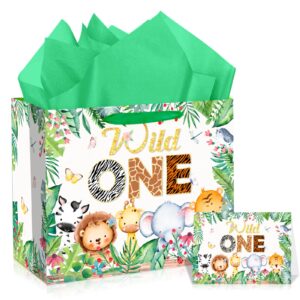 yoirrat wild one birthday decorations large wild one gift bags with greeting card for boys 1st birthday wrapping paper bag woodland animal print gift bag baby shower christmas birthday party supplies