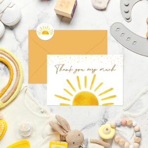 Whaline 30 Pack Baby Shower Thank You Cards with Envelopes Stickers Boho Sun Greeting Cards Sunshine Blank Note Cards for Baby Shower Birthday Wedding Party Supplies, 4 x 6 Inch