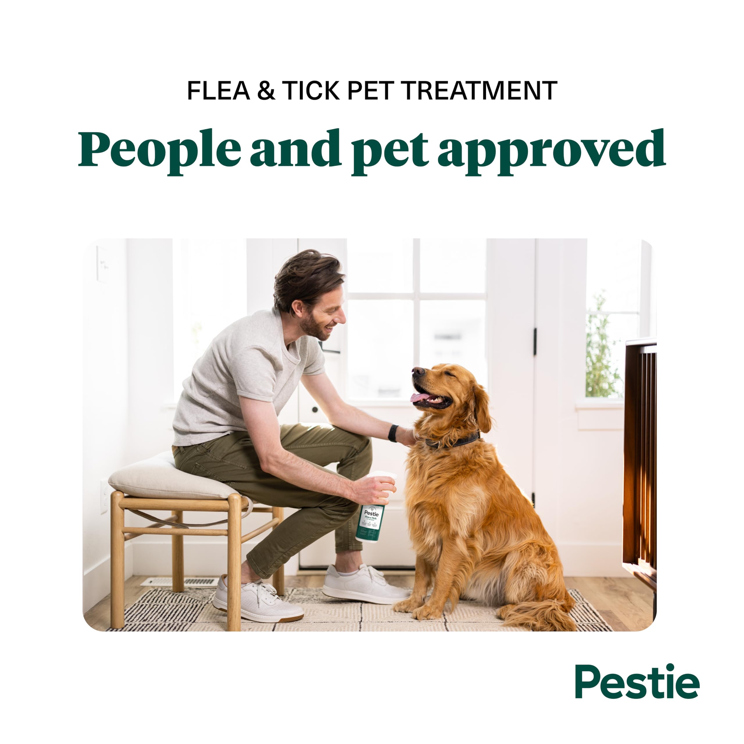 Pestie Flea & Tick Treatment for Pets, Plant-Powered Spray, Repels and Kills Fleas, Ticks and Mosquitos, Safe for Cats and Dogs, Easy Spray-On, Featuring Cedarwood, Peppermint, Thyme, and Rosemary