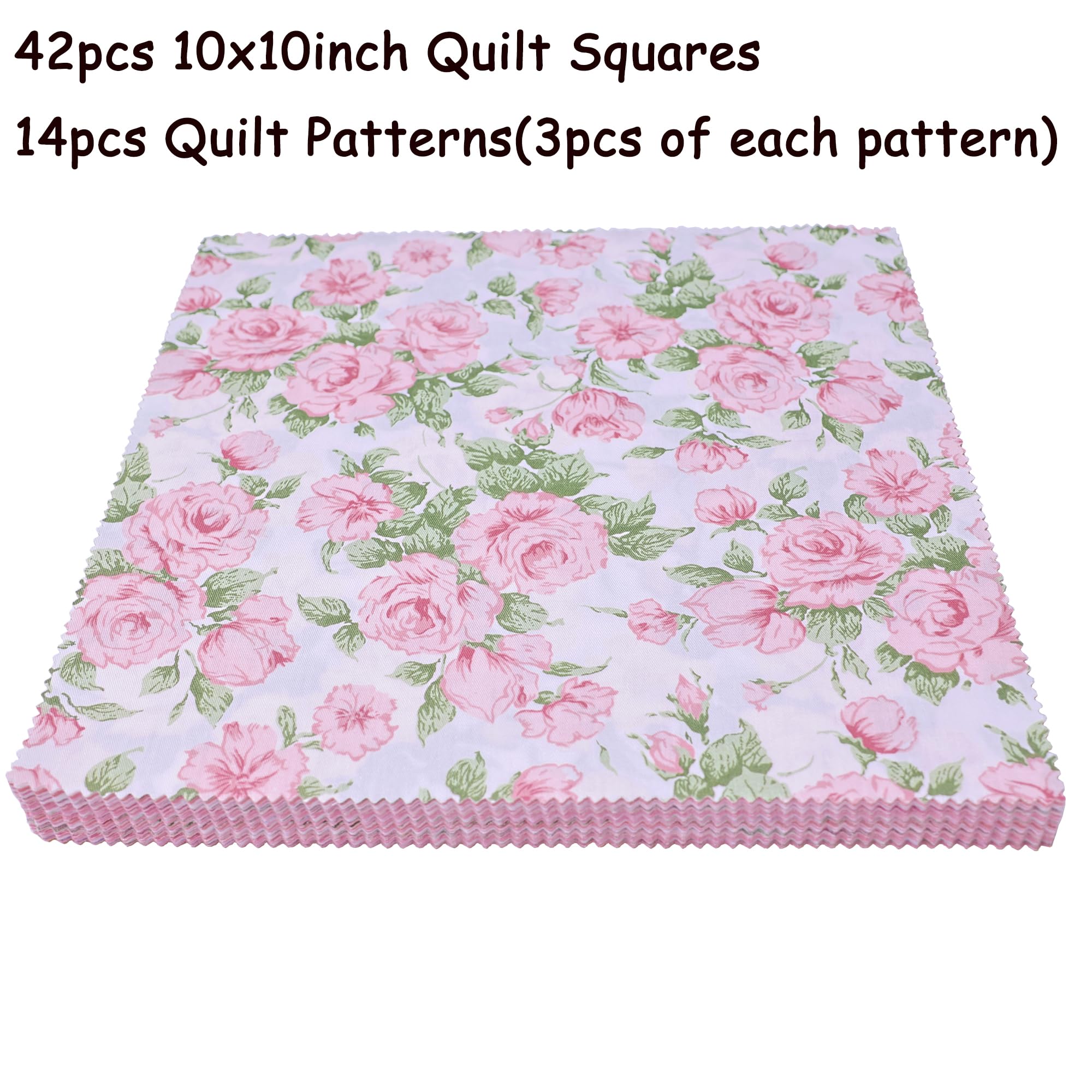 Nodsaw Layer Cake Fabric for Quilting 10 inch, Precut Fabrics Square 10x10 inch for Quilting, Print Pink Cotton Quilt Fabric Squares Bundles for Sewing DIY Patchwork Craft(42Pcs)