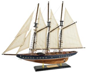 sailingstory wooden sailboat model ship sailboat decor 24" schooner atlantic 1:60 scale replica blue and walnut antique finish