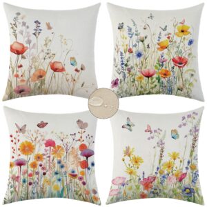 mimkus outdoor waterproof throw pillow covers 18x18 set of 4 spring summer floral decorative pillow covers for outdoor couch sofa patio