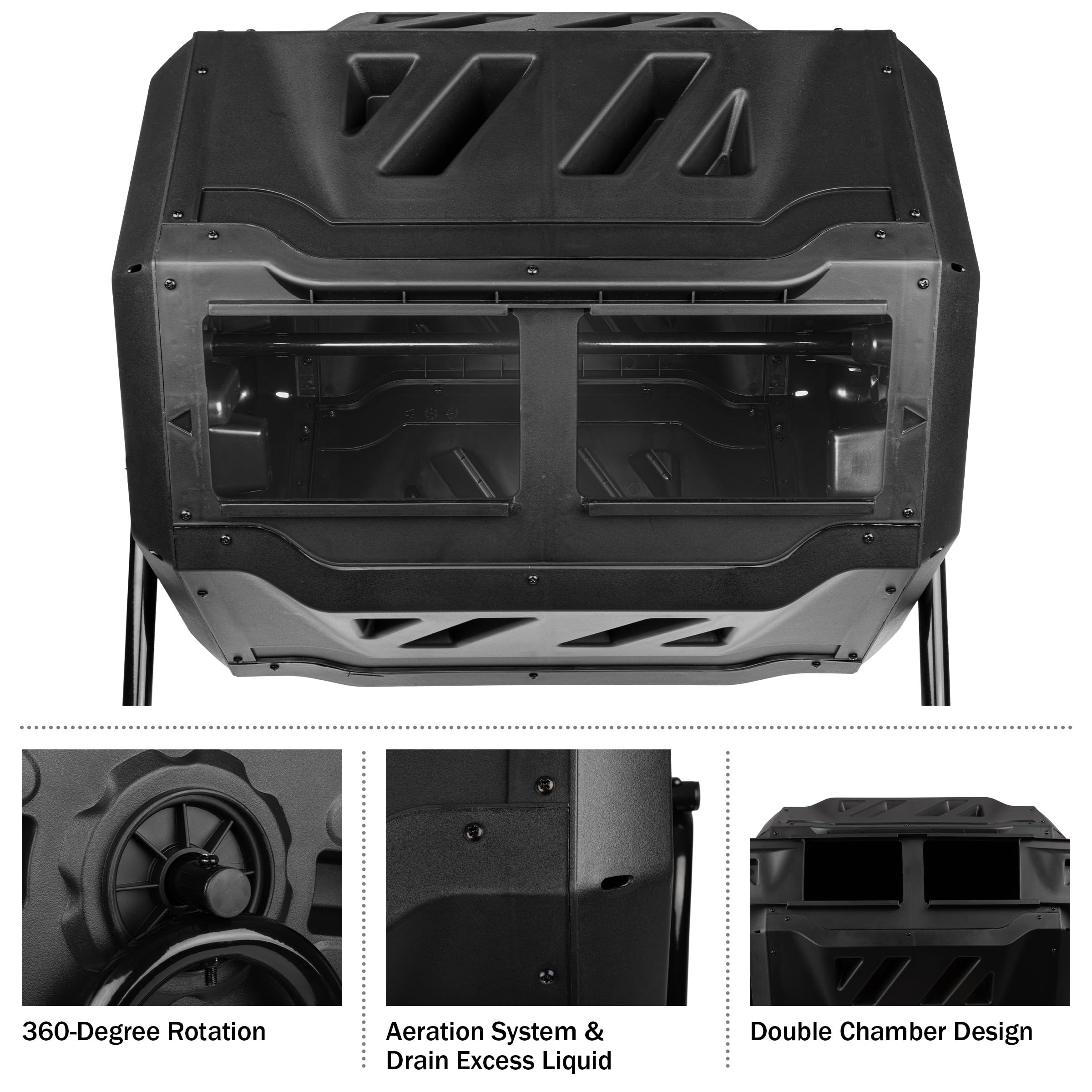 Compost Tumbler - 43Gal Compost Bin with Dual Chambers, 360-Degree Rotating Design, and Garden Gloves Included - Homesteading Supplies by Pure Garden