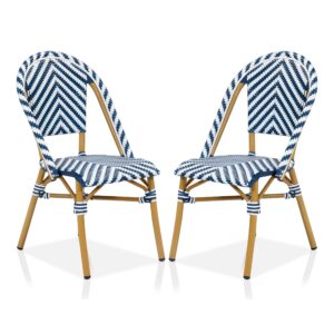 greemotion usa acti french style aluminum and all-weather wicker 34.75 in. h patio side chair set of 2 for outdoor kitchen, garden, yard, poolside, blue