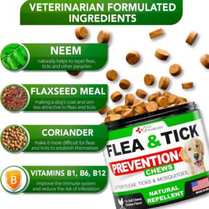 Flea and Tick Prevention for Dogs Chewables - Natural Dog Flea and Tick Treatment - Flea and Tick Chews for Dogs - Oral Flea Pills for Dogs Supplement - All Breeds and Ages - Made in USA