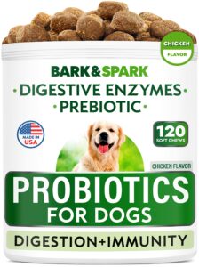 bark&spark dog probiotic chews - gas, diarrhea, allergies - enzymes + prebiotics - chewable fiber - digestion, immunity - usa made - 90 ct - beefliver