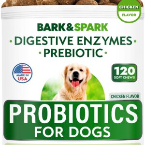 BARK&SPARK Dog Probiotic Chews - Gas, Diarrhea, Allergies - Enzymes + Prebiotics - Chewable Fiber - Digestion, Immunity - USA Made - 90 Ct - ChickenLiver