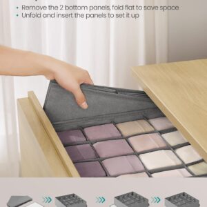 SONGMICS Set of 4 Drawer Organizers, Closet Organizers for Underwear, 80 Cells, Foldable Sock Holders, 11.8 x 11.8 x 3.9 Inches, for Storing Socks, Ties, Belts, Dove Gray URUS011G01