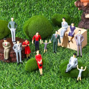 Harrycle 30 Pcs Mini People Figurines 1: 30 Scale Tiny People Model Miniature People Figurines Sitting and Standing Little Plastic People Figurines for Miniature Scenes