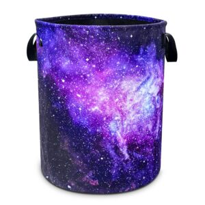 nutainla pink purple galaxy laundry basket universe starry sky foldable oxford cloth funny tote bag laundry hamper clothes storage bucket toy organizer for bathroom/laundry /bedroom 18.9x16.5 in