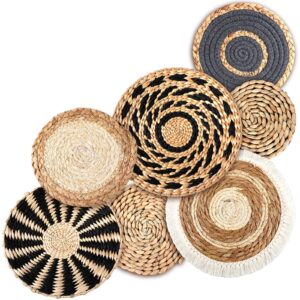 croblissful 7 pcs boho wall basket decor hanging handcrafted seagrass woven basket wall decor round bohemian basket wall art for farmhouse home room rustic decorations table, multi sizes (classic)