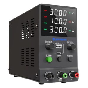 jesverty dc power supply variable, 0-30v 0-10a adjustable switching dc regulated bench power supply with 20w usb & type-c quick-charge, encoder knob, output switch, 4-digit led display - sps-3010m