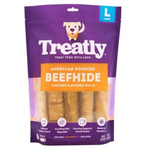 treatly american sourced beefhide rolls 8-9" dog chew treats - chicken flavor, 10 count/1 pack