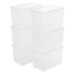 novelinks 6 pack 12qt plastic storage bins with lids, stackable clear containers with latches, durable nestable boxes for office, home, garage, shoes organization