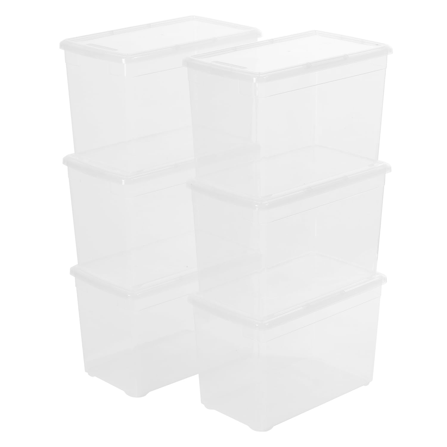 novelinks 6 Pack 12QT Plastic Storage Bins with Lids, Stackable Clear Containers with Latches, Durable Nestable Boxes for Office, Home, Garage, Shoes Organization