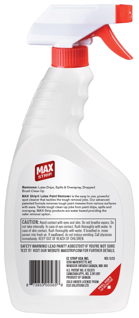 Max Strip Latex Paint Remover 22oz | Fast-Acting Water-Based Formula | Safely Removes Latex, Acrylic | For Wood, Metal, Concrete & Multiple Surfaces | Ideal for Drips, Spills & Overspray