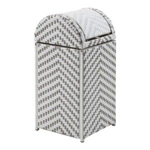 greemotion azur modern aluminum and all-weather wicker outdoor trash can with push lid for outdoor, patio, pool area, garden, gray and white