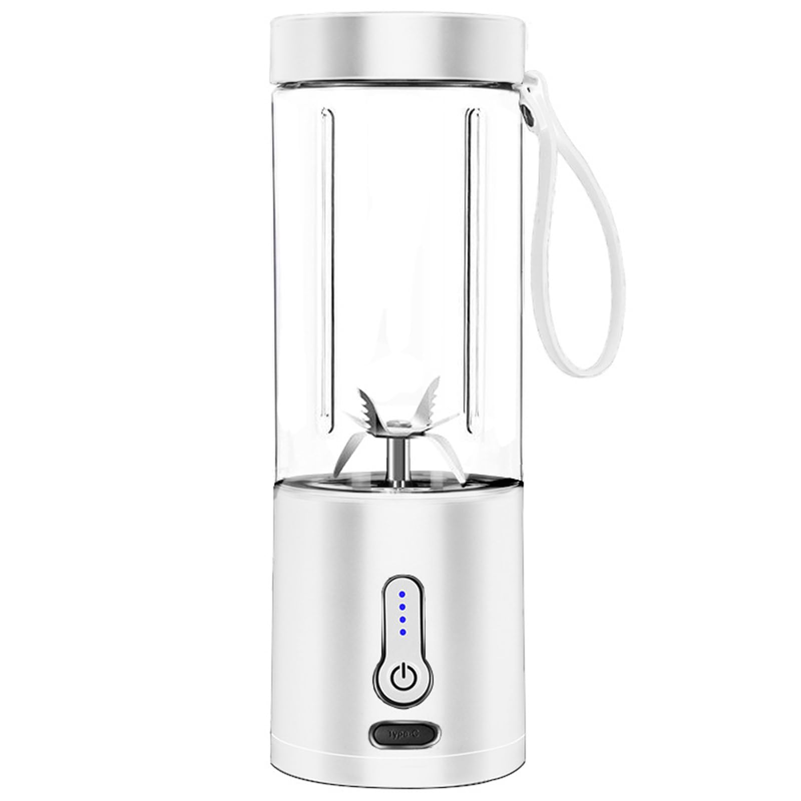 Meichoon Portable Blender Cup USB Charging Juice Mug 530ml/18.7oz 6 Blades with Carrying Strap for Juice Vegetable Smoothie Milkshake LB38 White