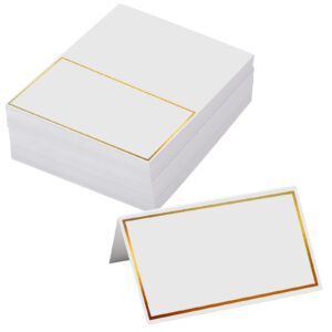 beageruo 120 pcs place cards for table setting, blank banquet seat cards, 2x3.35in, name cards, tent cards for wedding, birthday, dinner party (gold)