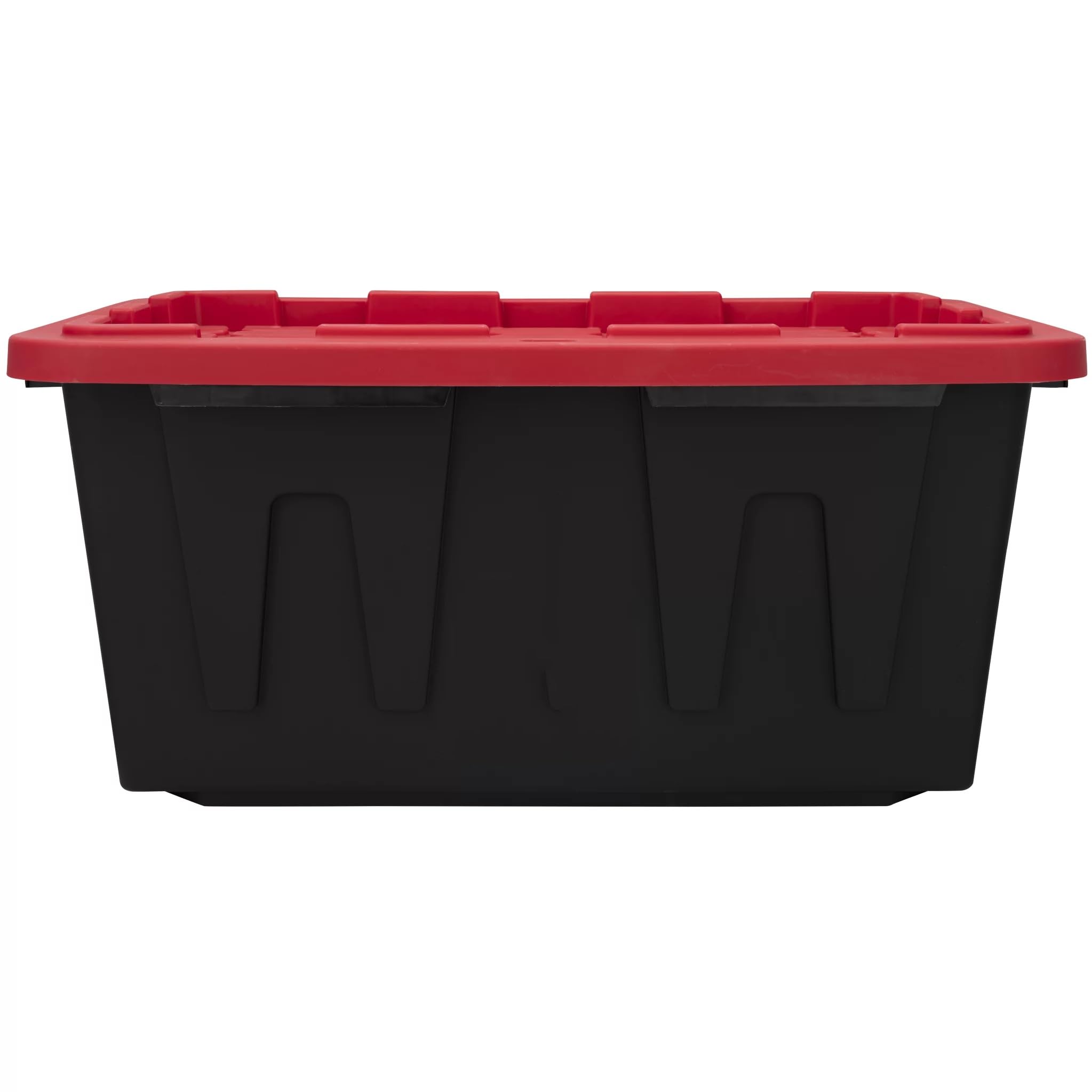 AYOYZ 27 Gallon Plastic Storage Bin Tote Organizing Container With Durable Lid and Secure Latching Buckles, Stackable and Nestable Lid Plastic Storage Bin, 1 Pack, Black Base/Red Lid