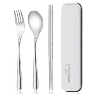 pure titanium cutlery set chopsticks fork spoon table knife portable reusable travel tool set (3)