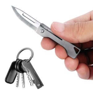 zastan mini titanium alloy keychain knife, 1.9 inch folding pocket knife for packages and ropes, edc box cutter